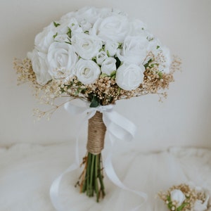 Classic Wedding Rose Bouquet Rustic Boho Flower Bouquet - Etsy