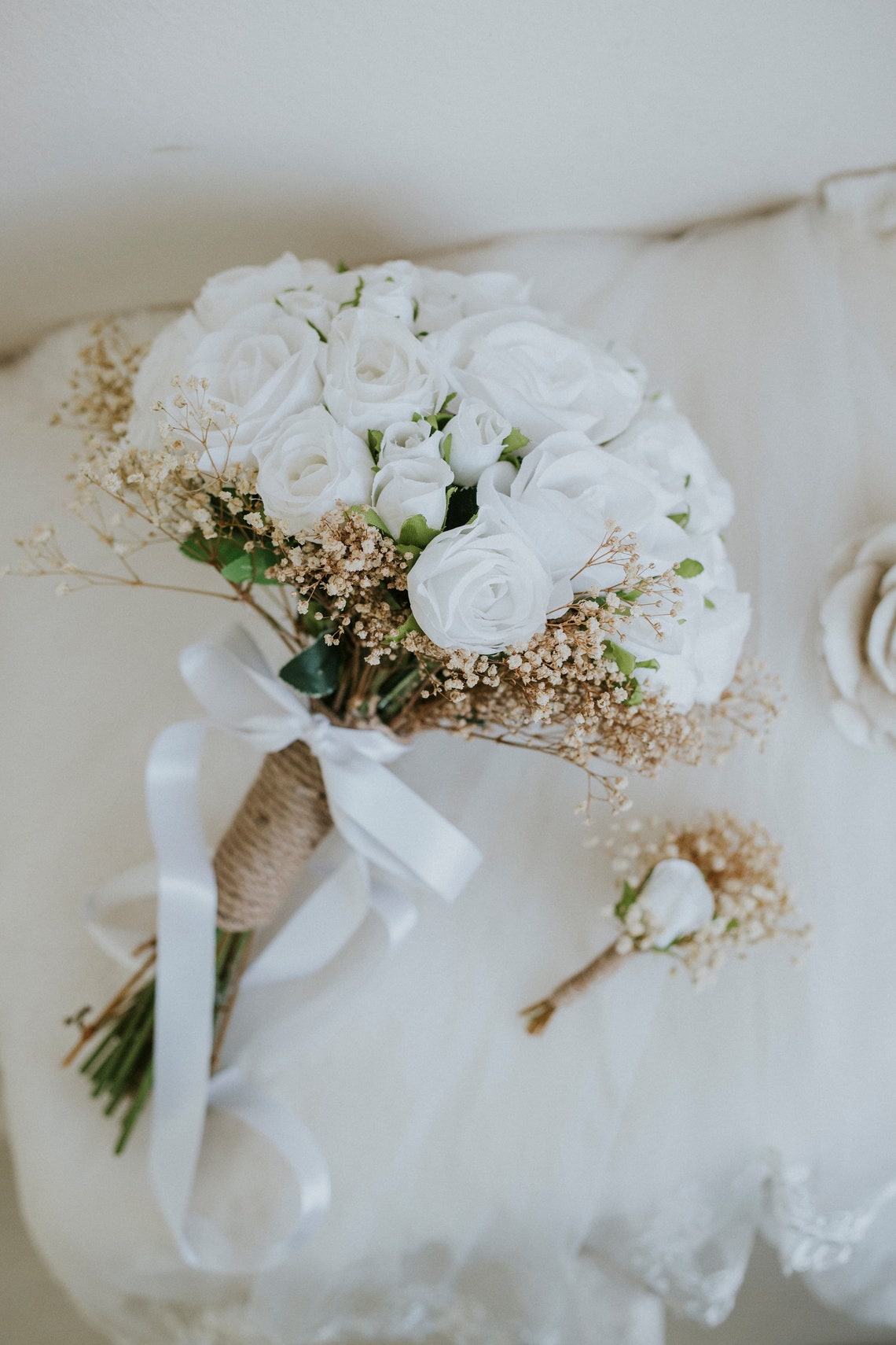 Classic Wedding Rose Bouquet Rustic Boho Flower Bouquet - Etsy