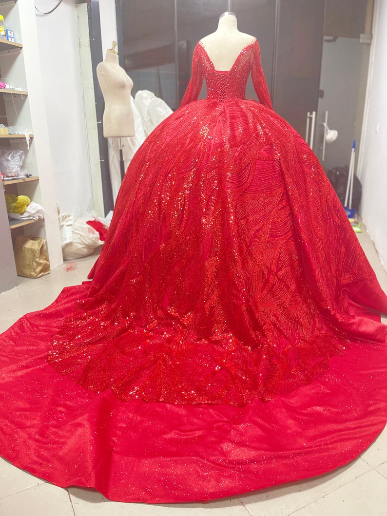 Red Sparkling Rhinestone Diamond Engagement Dress, Graduation Gown ...