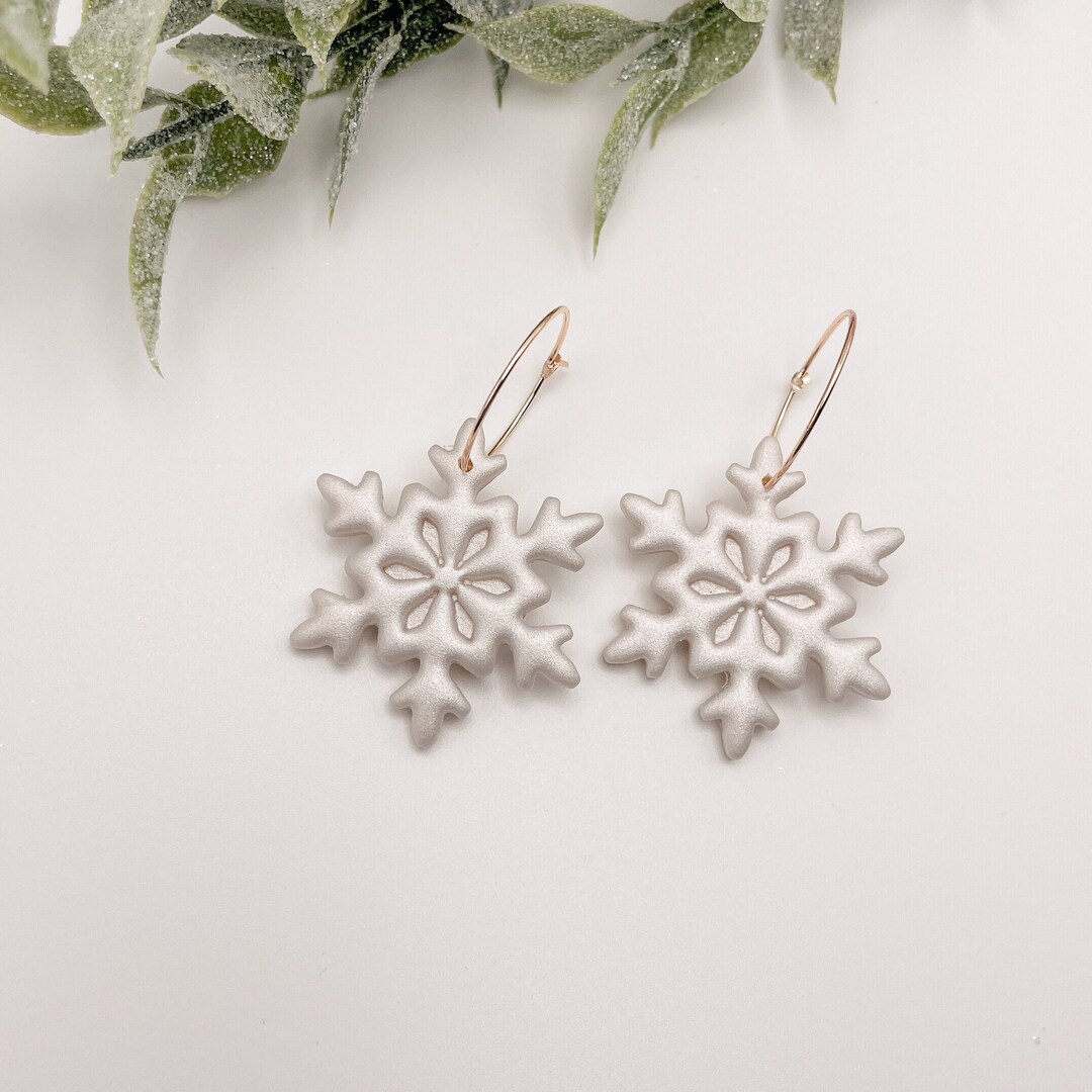 Snowflake Hoop Earrings Polymer Clay Christmas and Winter Earrings 18k ...