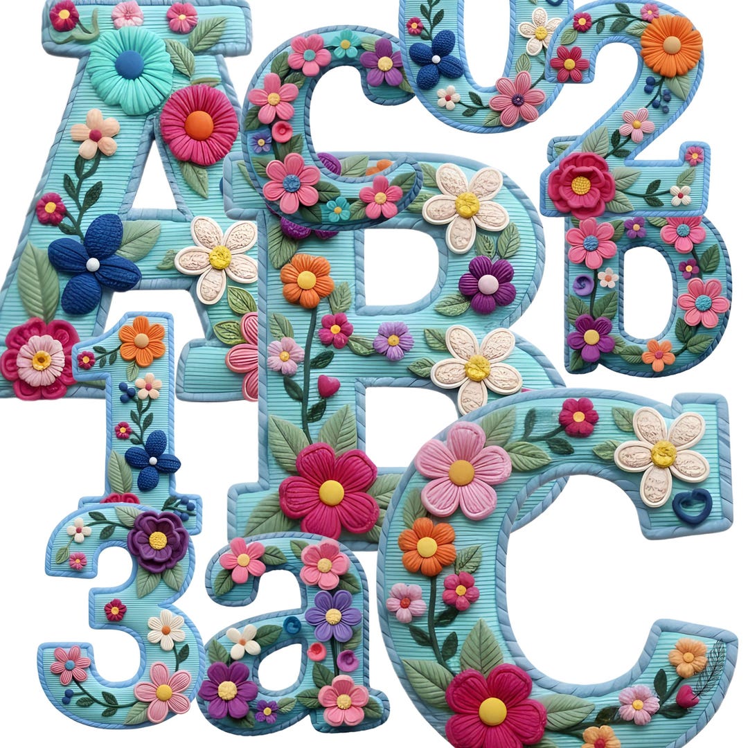 3D Floral Alphabet Clipart Bundle - Full Set A-Z Letters and Numbers 0 ...