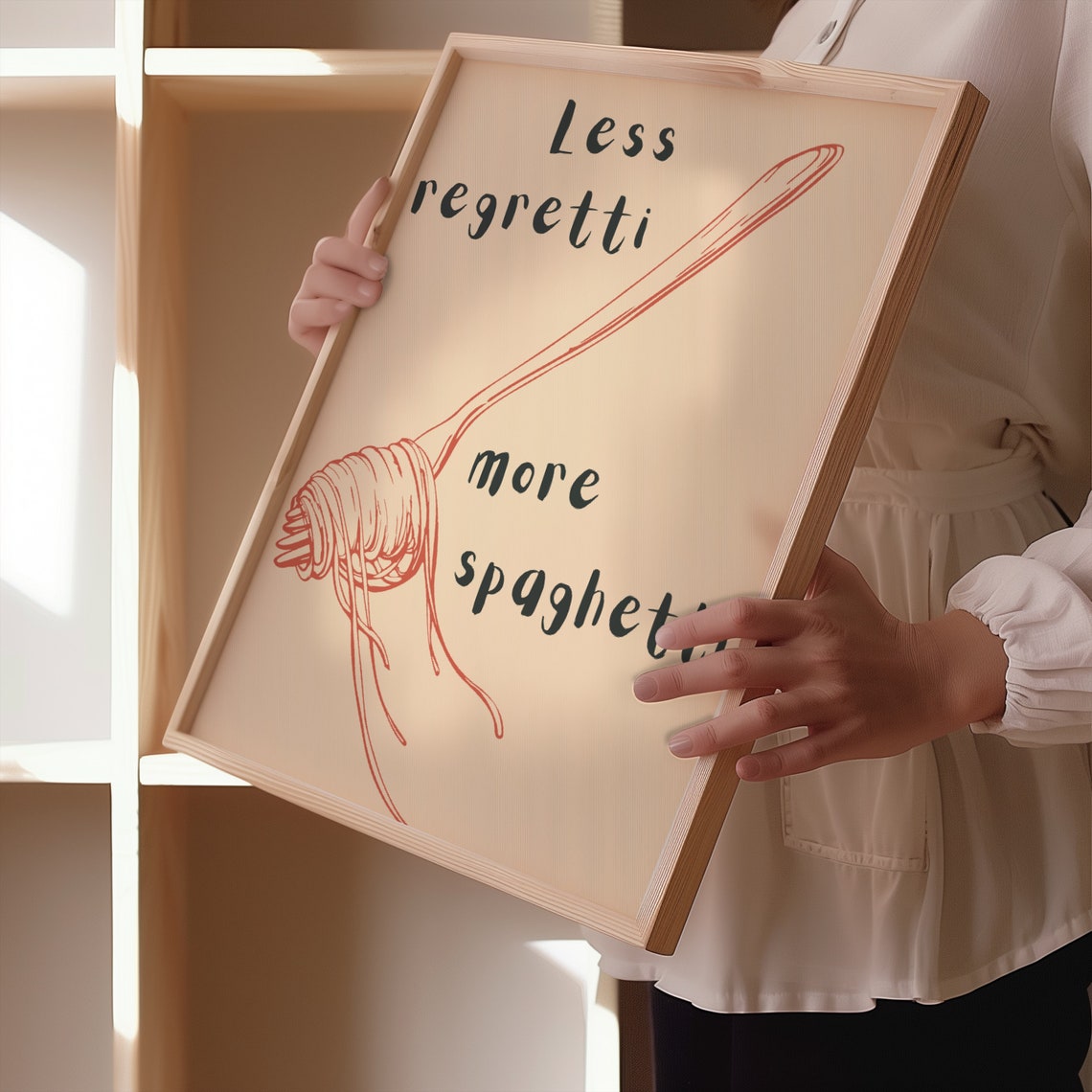 Less Regretti More Spaghetti, Kitchen Wall Art, Pasta Poster, Pasta Art ...