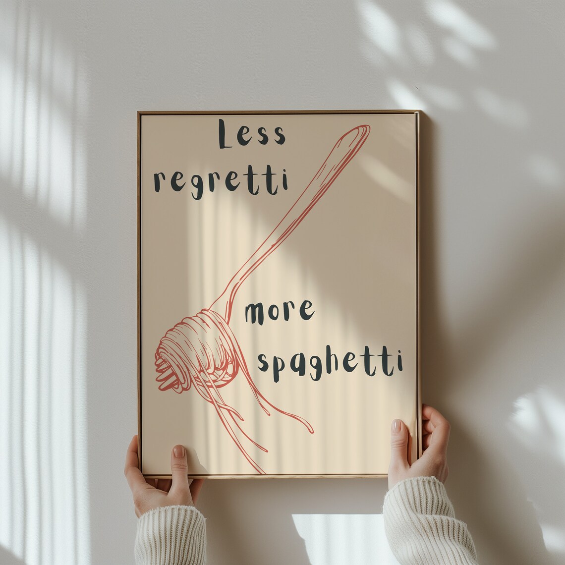 Less Regretti More Spaghetti, Kitchen Wall Art, Pasta Poster, Pasta Art ...