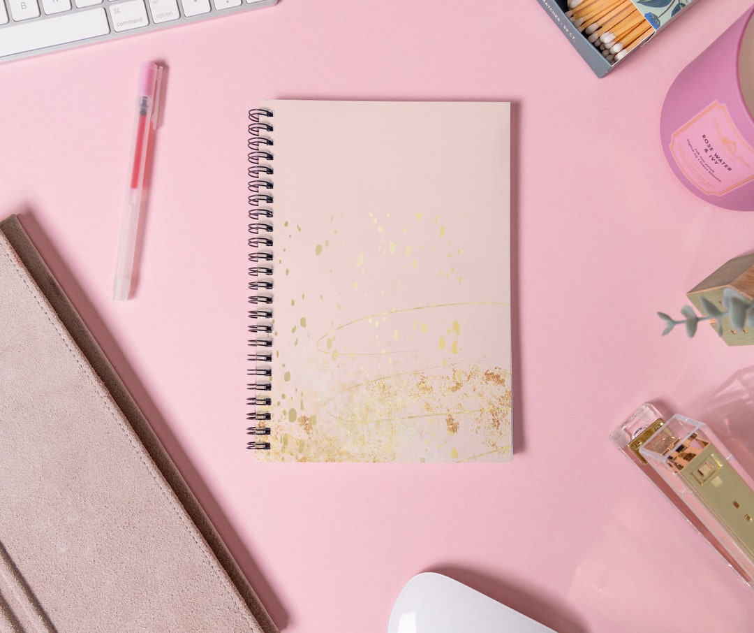 Pink Small Spiral Bound Journal Pink and Gold Glitter Journal Mini ...