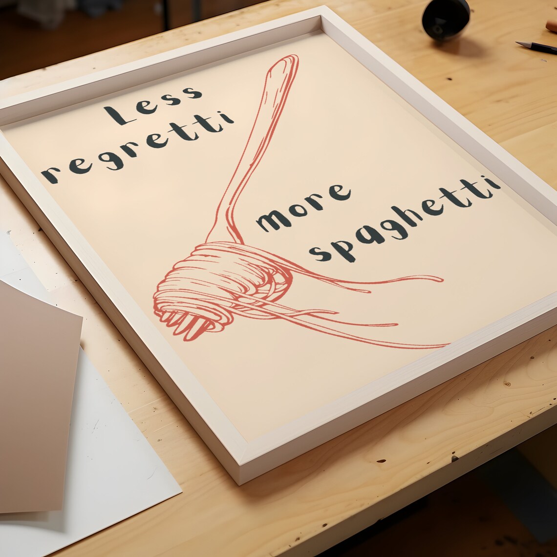 Less Regretti More Spaghetti, Kitchen Wall Art, Pasta Poster, Pasta Art ...