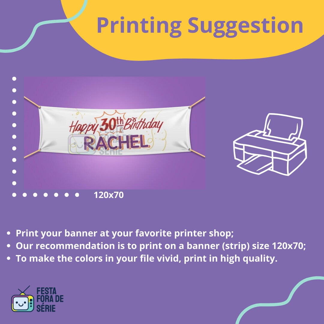 Rachel's 30th Birthday Banner, Banner Rachel, Friends Theme, Friends ...