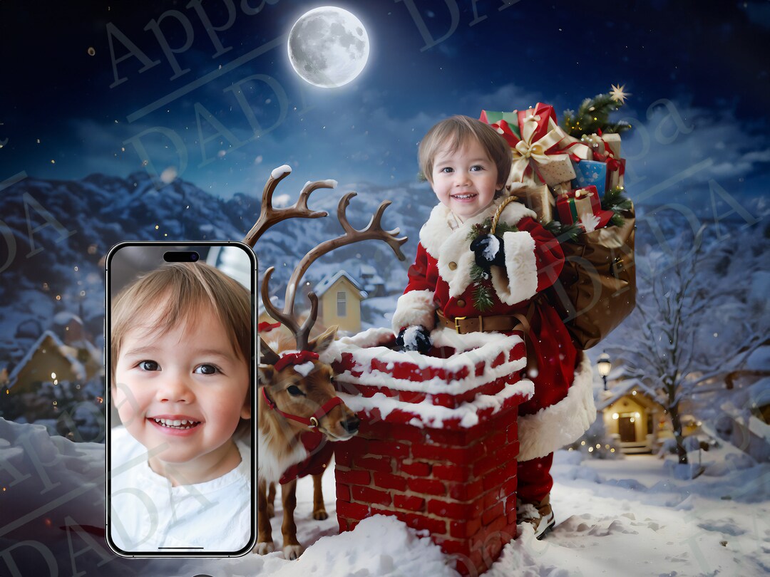 Kids Christmas Custom Portrait Santa Chimney Portrait Personalized ...