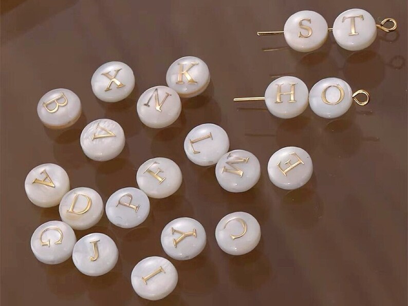 Shell Alphabet Beads, Initial Beads, Choose Letter, Double Side Letter ...