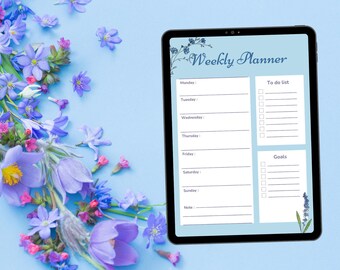 Blue Flower Weekly Planner Printable - Etsy