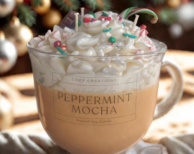 Peppermint Mocha Drink Candle 18oz, Handmade Soy Candle, Dessert Candle ...