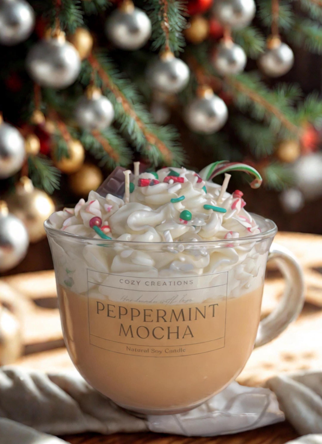 Peppermint Mocha Drink Candle 18oz, Handmade Soy Candle, Dessert Candle ...
