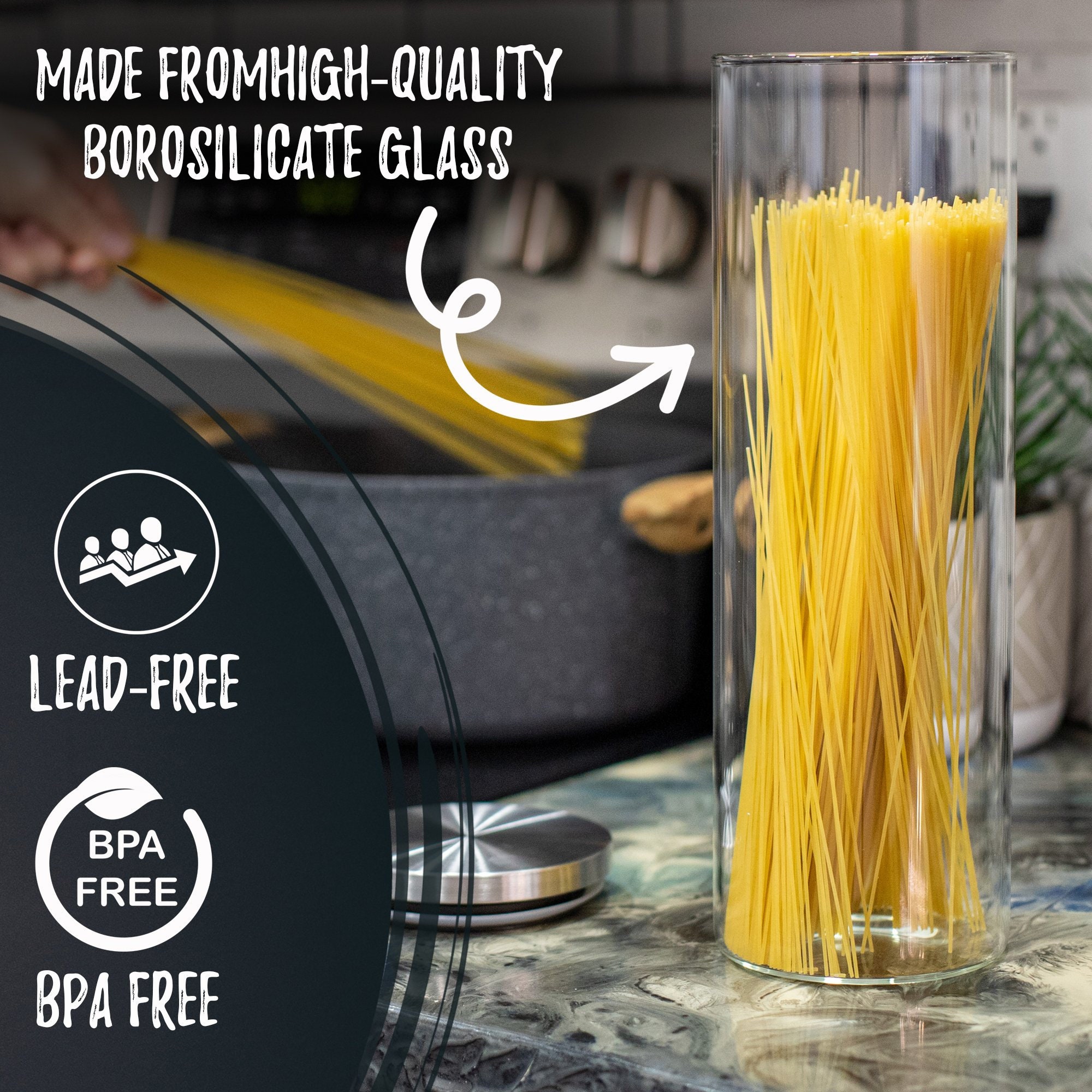 Bacimi Airtight Glass Storage Containers for Spaghetti, Pasta, Noodles ...