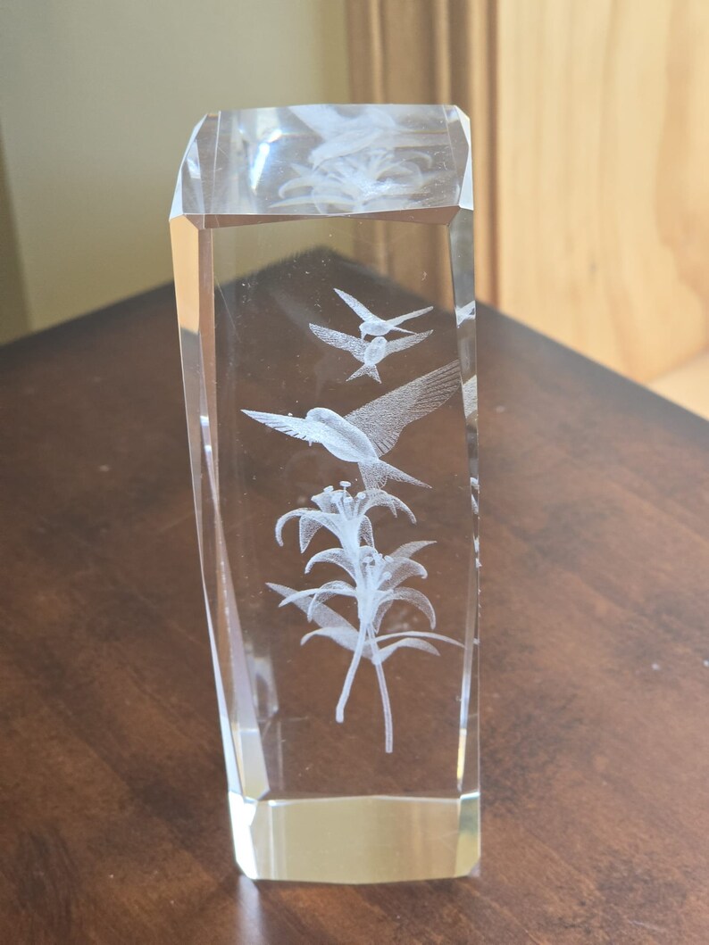 Set of 3- Crystal Glass Cube Paperweight 3D Laser Etched Hummingbirds ...