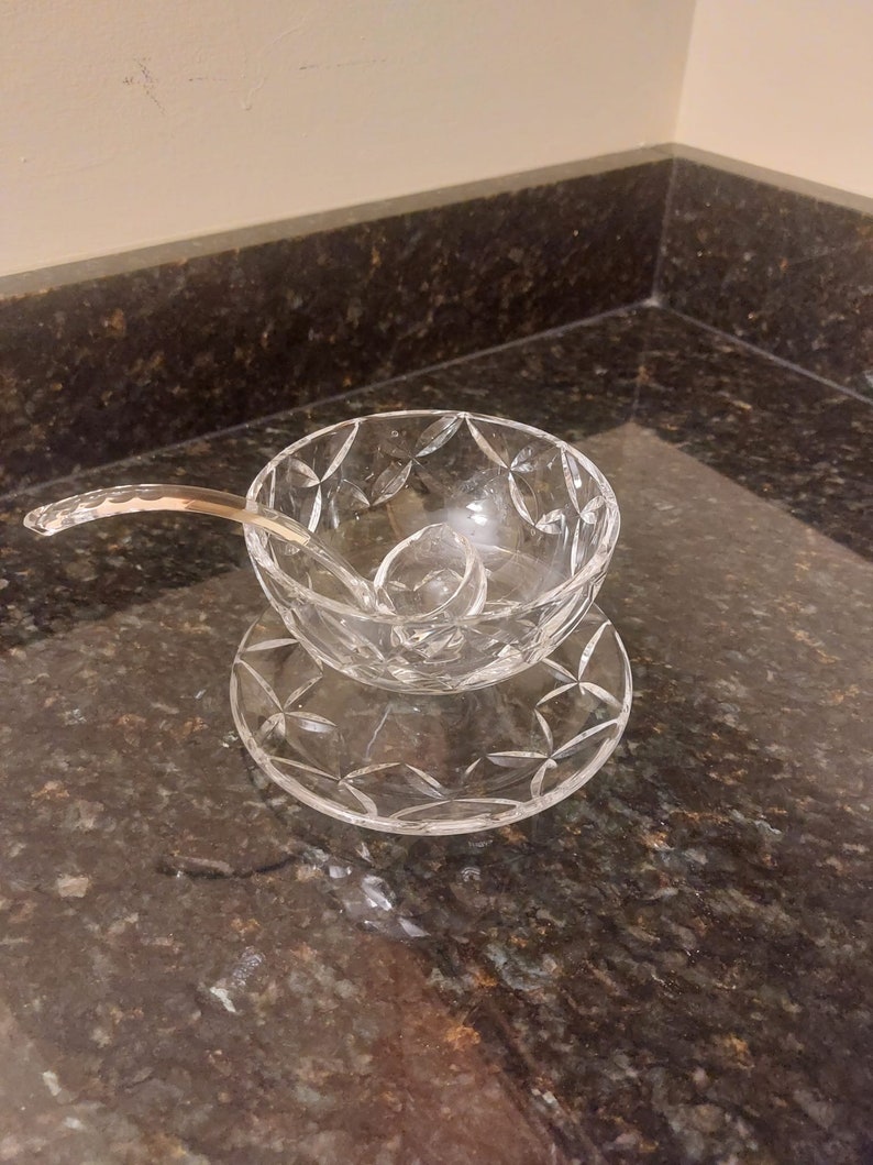 Lead Crystal Gravy Dressing & Sauce Serving Bowl With Ladle and Plate 5 ...