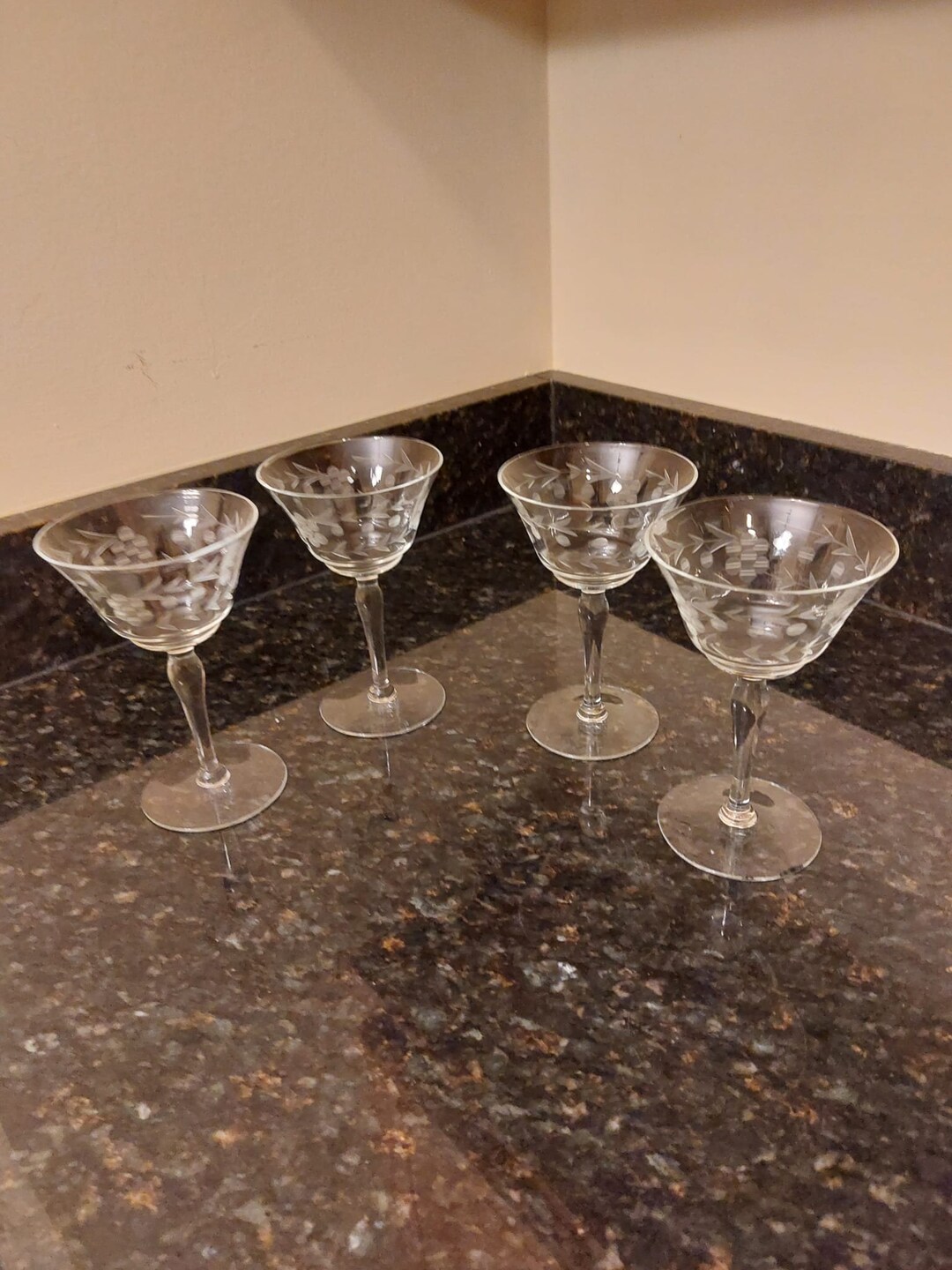 Set of 4 Champagne Glasses Coupes Panel Optic With Cut Floral - Etsy
