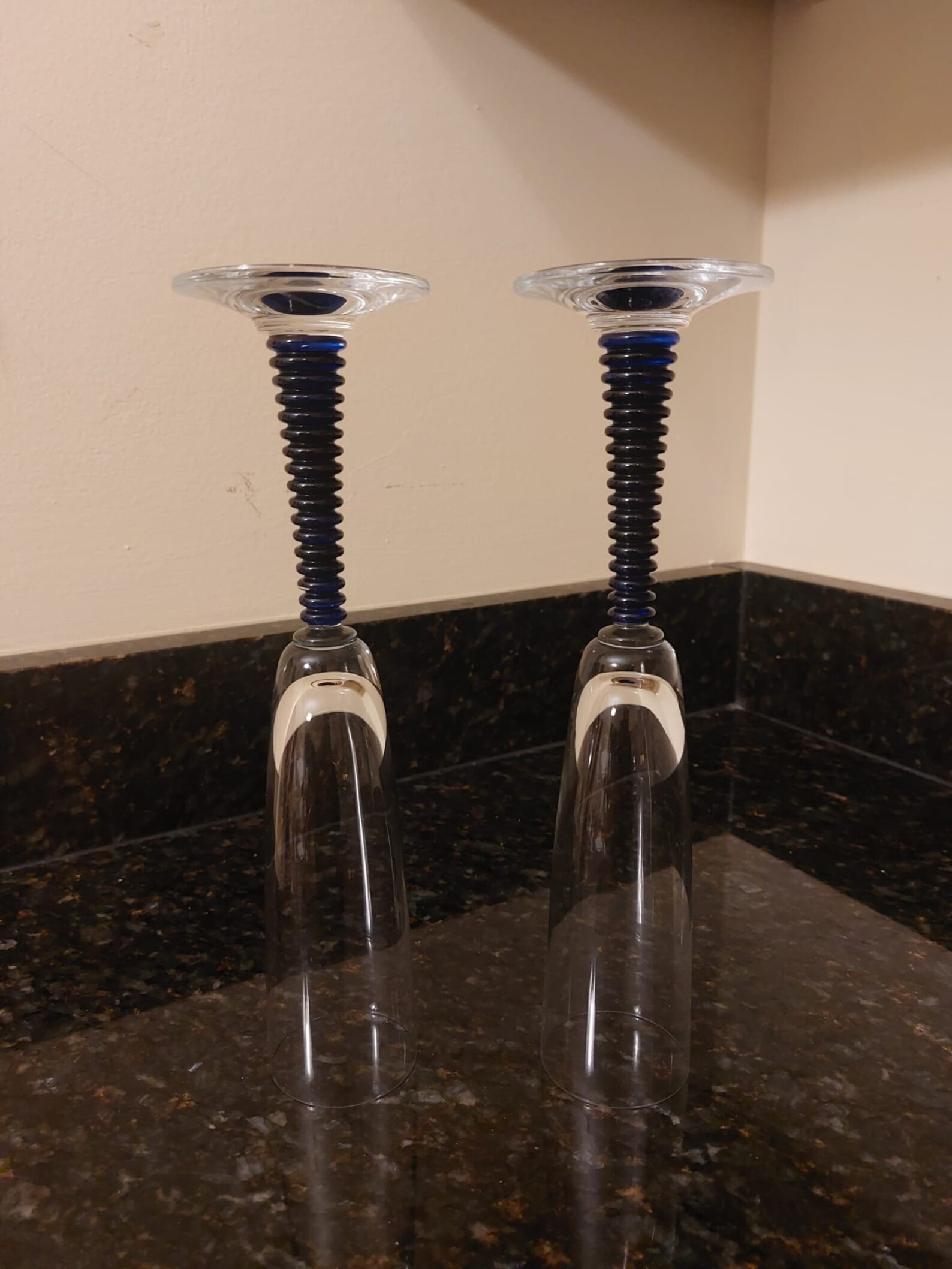 Set of 2 Vintage Bryce Retro Cobalt Blue Stem Champagne Flutes Ringed ...