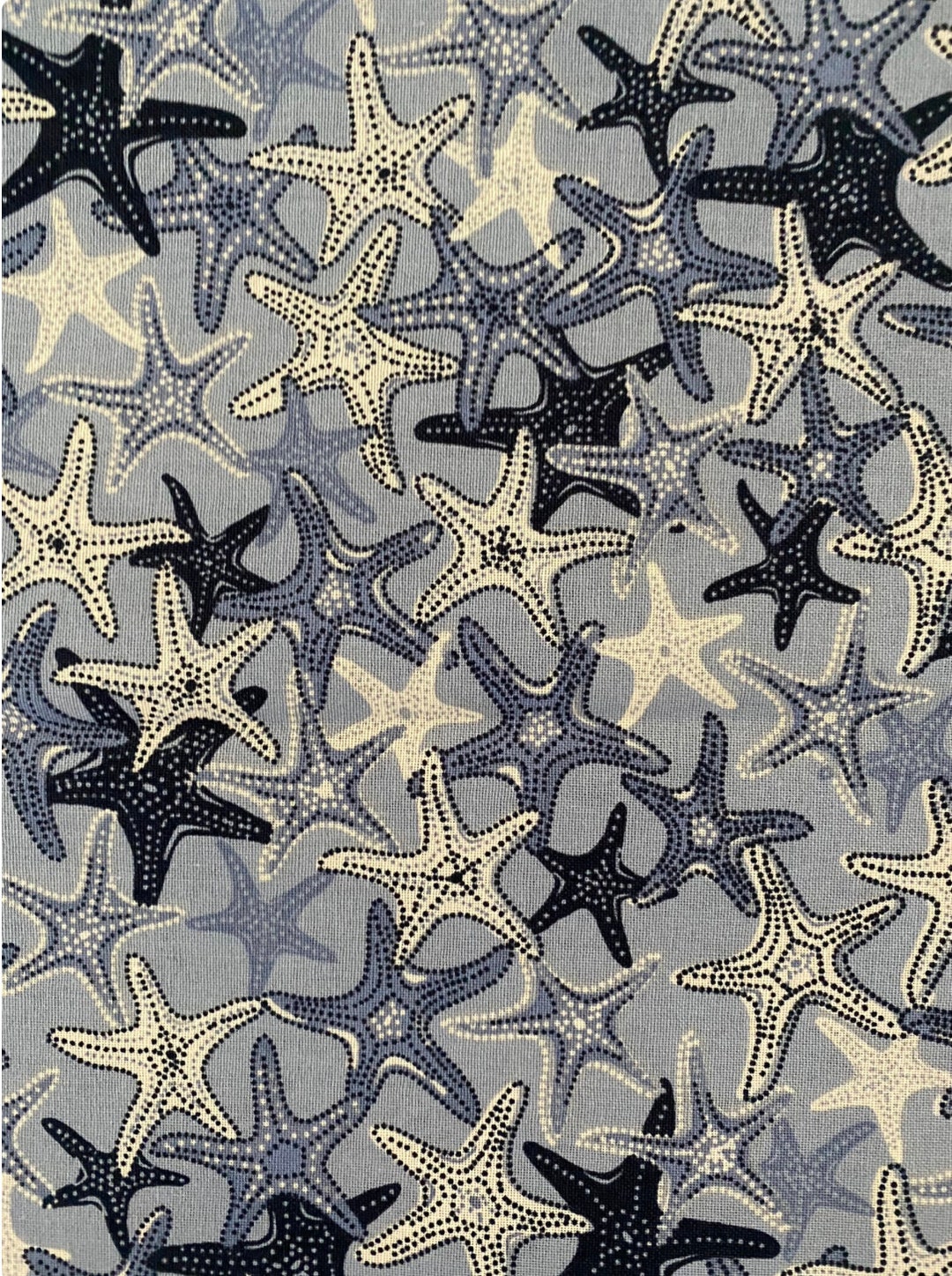 Destash, Starfish Fabric, Blue and Gray Fabric, Quilting Cotton Fabric ...