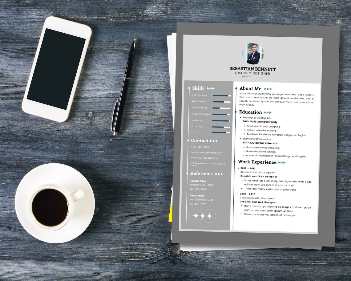 Minimalist Graphic Designer Resume Template, Editable Resume Template ...