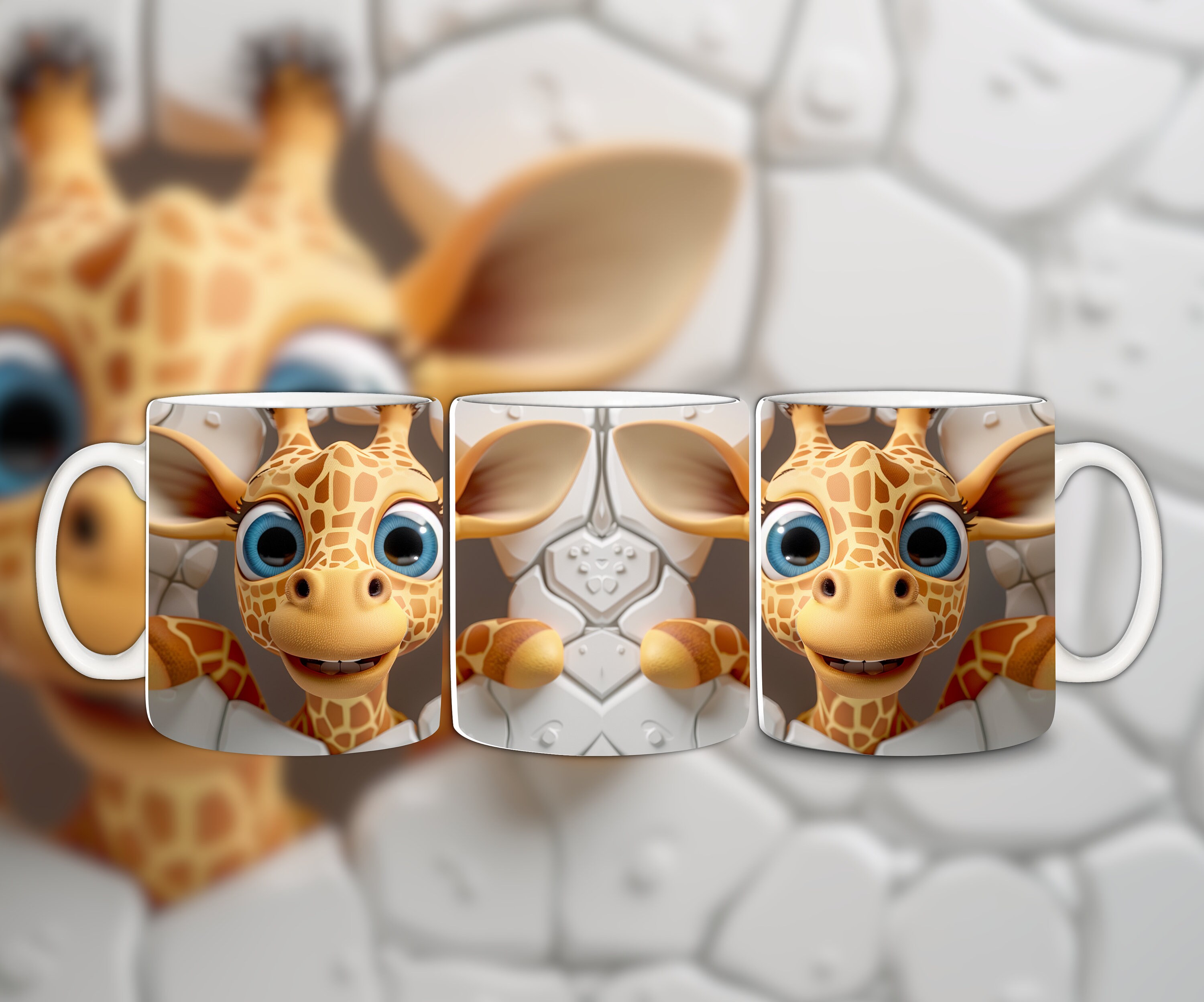 3D Giraffe Cartoon Character Mug Wrap Png, 11oz and 15oz Design Popping ...