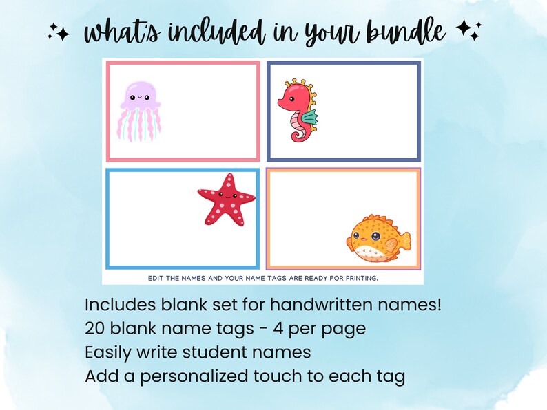 Ocean Animals Bundle Custom Student Name Tag Templates for Teachers All ...