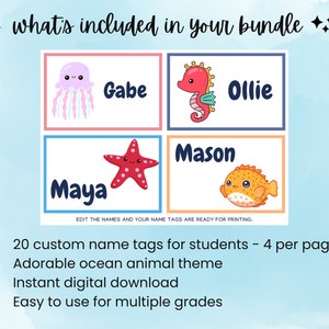 Ocean Animals Bundle - Custom Student Name Tag Templates for Teachers ...