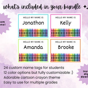 Crayons Name Tag Set for Classroom - Editable Name Tag - Custom ...