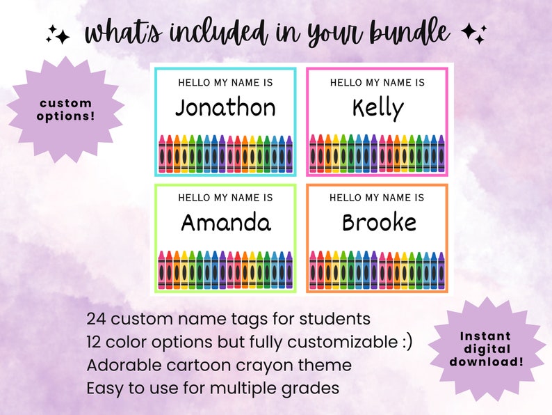 Crayons Name Tag Set for Classroom - Editable Name Tag - Custom ...