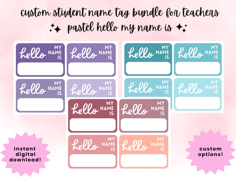Hello My Name is Pastel Rainbow Bundle Custom Student Name Tag ...