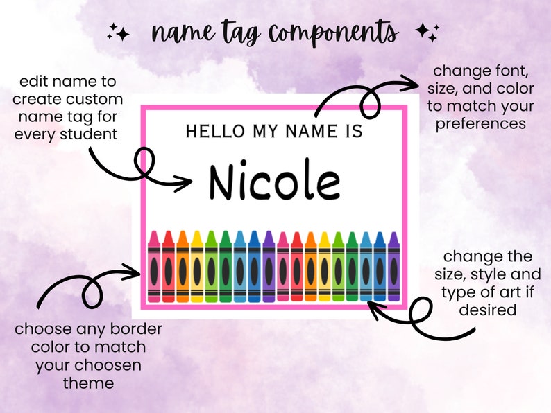 Crayons Name Tag Set for Classroom - Editable Name Tag - Custom ...