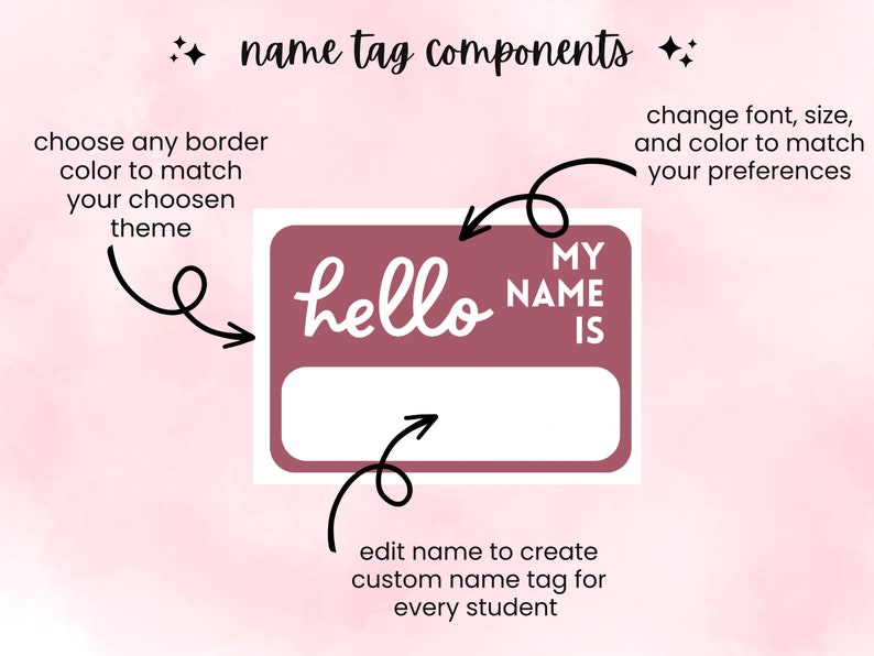 Hello My Name is Pastel Rainbow Bundle Custom Student Name Tag ...