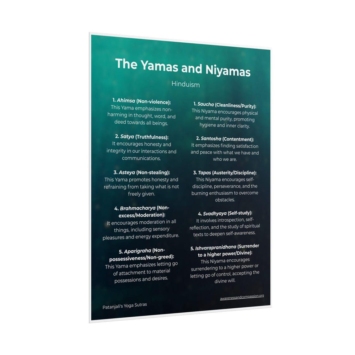 The Yamas and Niyamas of Hinduism (poster) - Etsy
