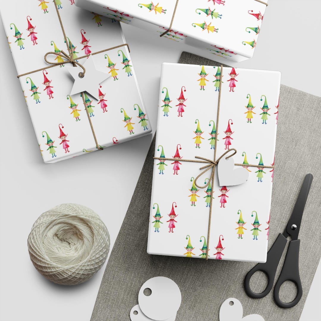 Wrapping Paper Sheets, Christmas Elves Gift Wrap, Holiday Present ...