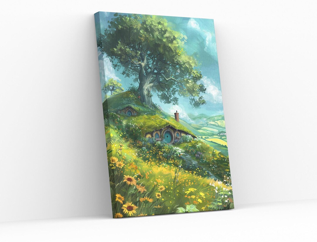 The Shire Oil Painting Stretched Canvas, Hobbitcore Wall Art, Hobbit ...