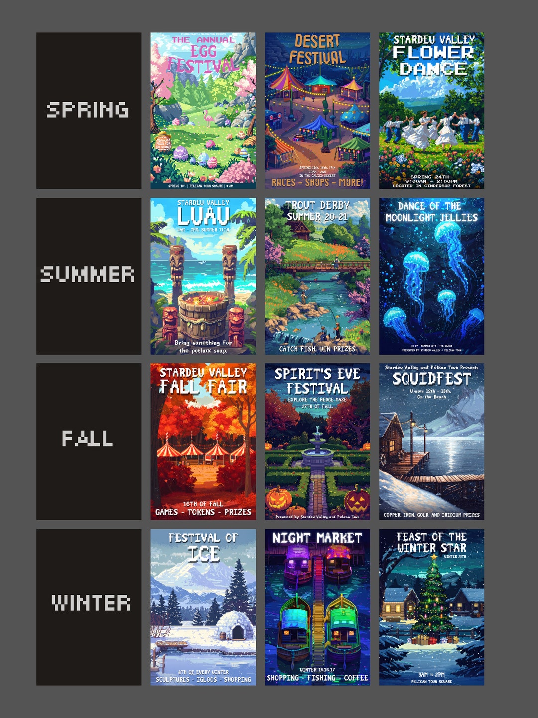 Stardew Valley Event Posters Collection, Set of 12, Printable Gift ...