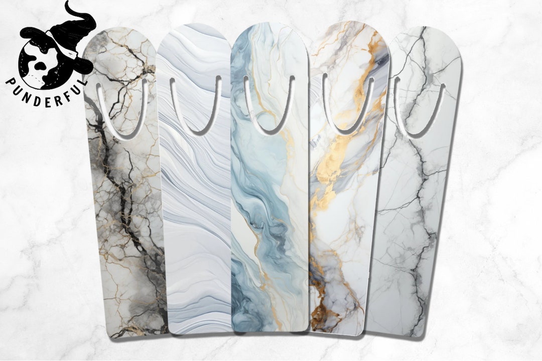 White Marble Bookmark Collection, Metal Bookmark, Carrara Marble ...