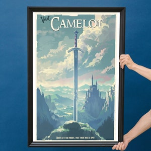 Visit Camelot Travel Poster, Fantasy Kingdom, Excalibur, Sword in the ...