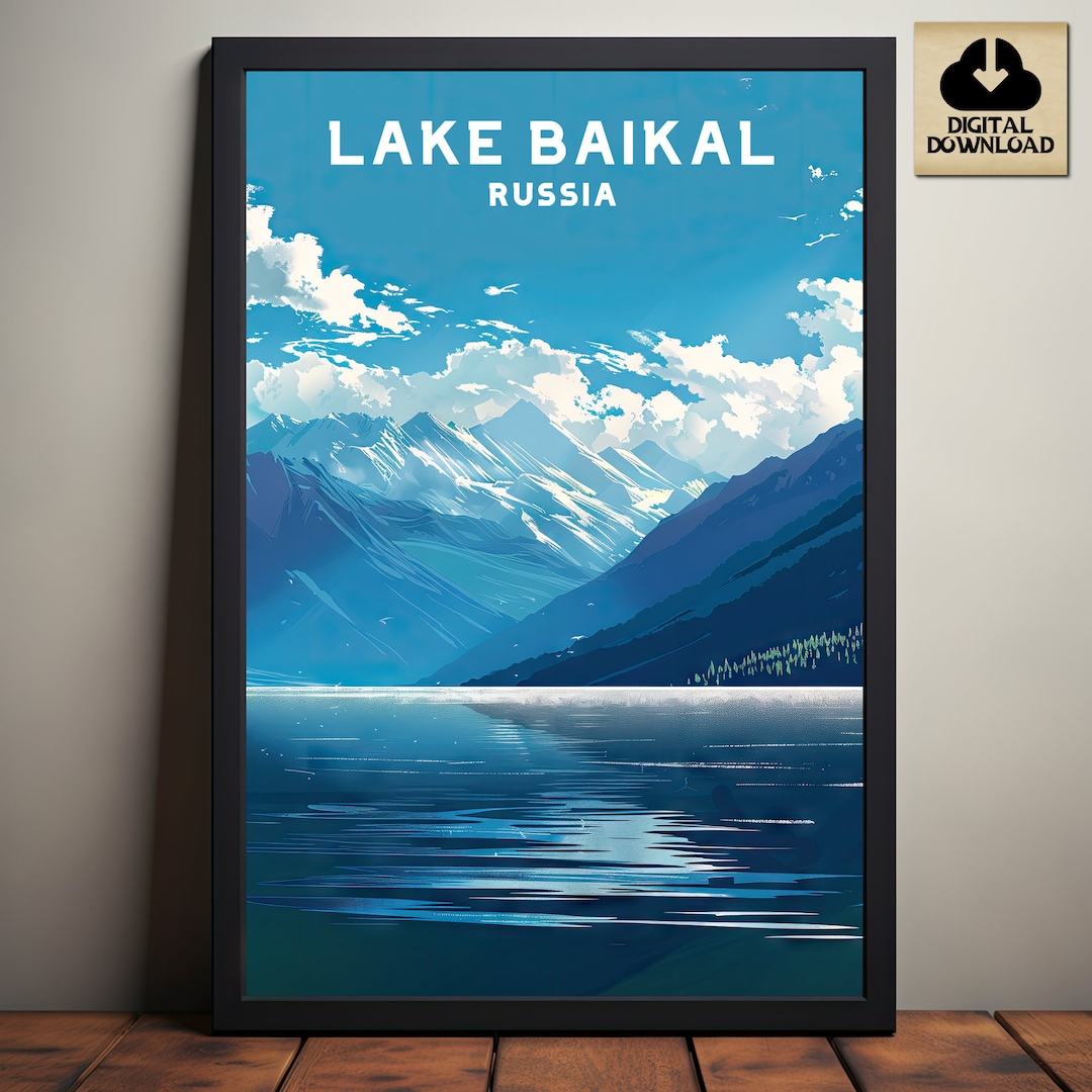 Lake Baikal Summer, Russia, Wilderness Posters, Minimalist, Vintage Style Print, Digital ...