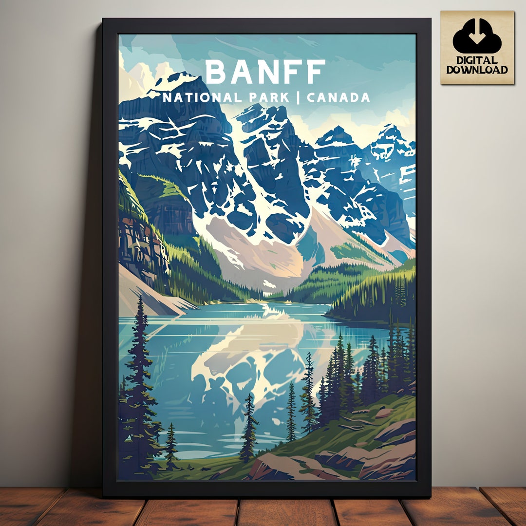 Banff National Park, Wilderness Posters, Minimalist, Vintage Style ...