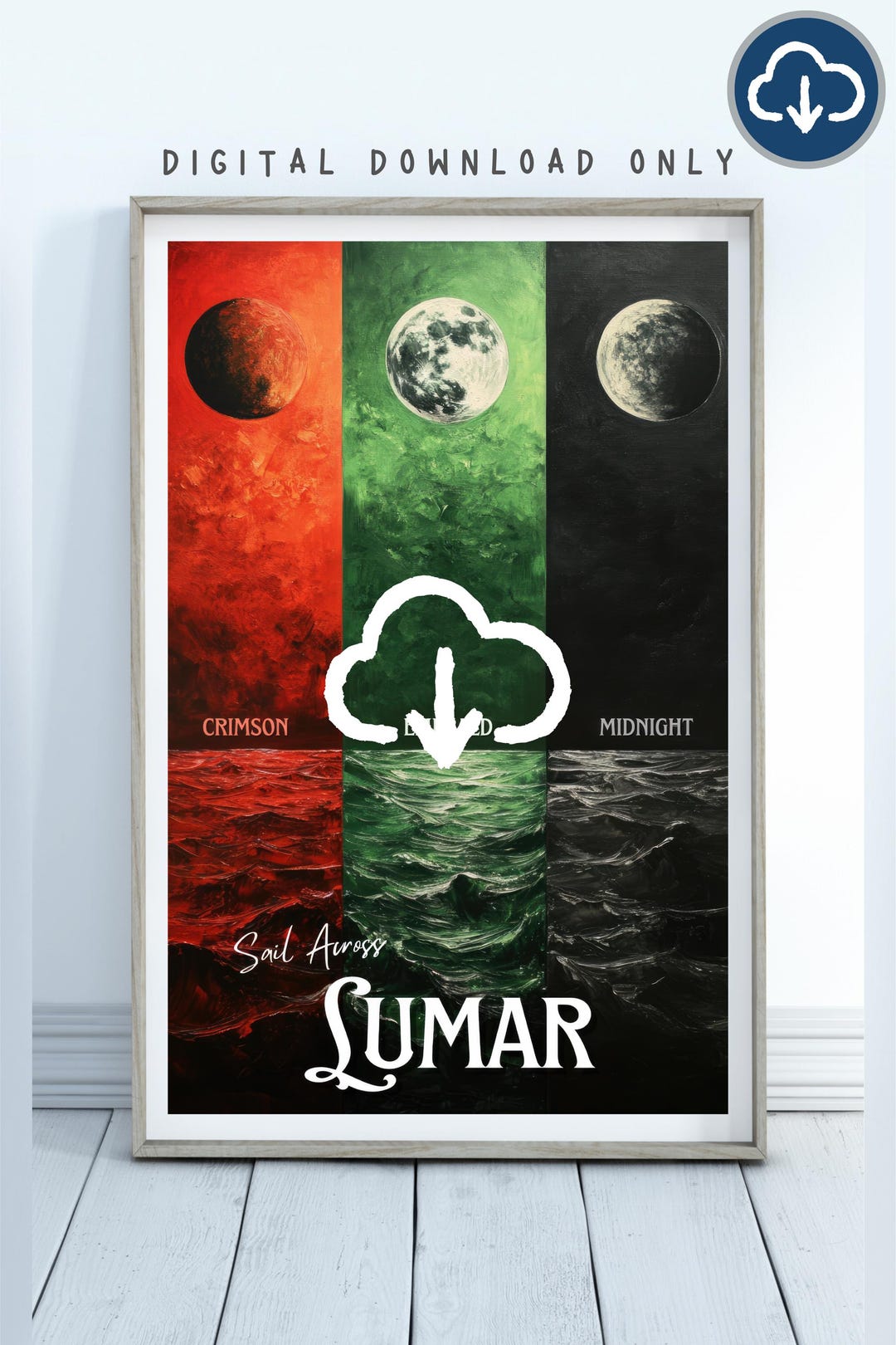 Lumar Travel Poster, the Emerald, Crimson and Midnight Sea, Fantasy ...