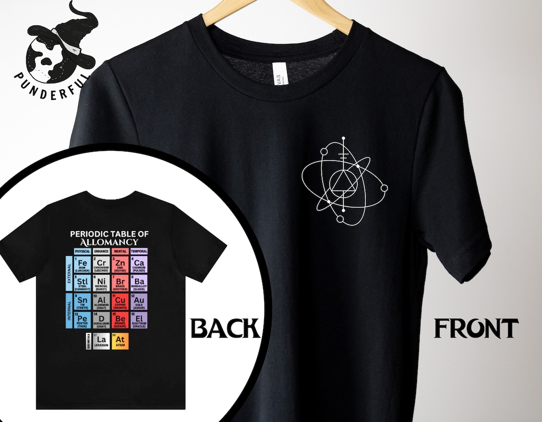 Periodic Table of Allomancy Double Sided T Shirt, Periodic Table of ...
