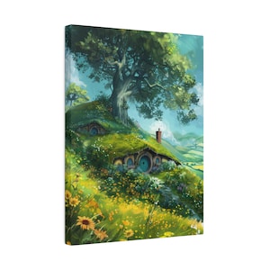 The Shire Oil Painting Stretched Canvas, Hobbitcore Wall Art, Hobbit ...