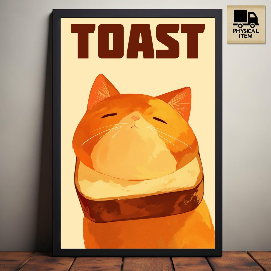 Toast Cat Poster, Catlover Gift, Funny Wall Decor, Anime Wall Art, Cat ...