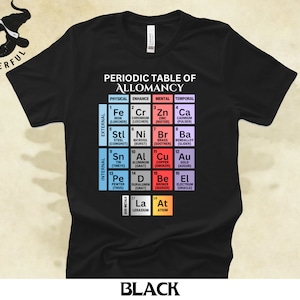 Periodic Table of Allomancy T Shirt, Periodic Table of Elements Parody ...