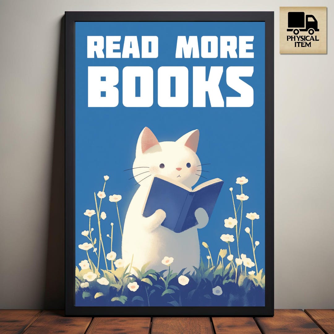 Read More Books Cat Poster, Reading Poster, Catlover Gift, Inspiring ...