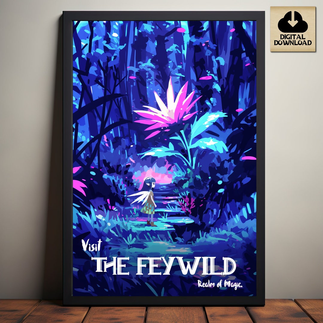 Visit the Feywild, Realm of Magic - Fantasy Travel Poster, Neon Fantasy ...