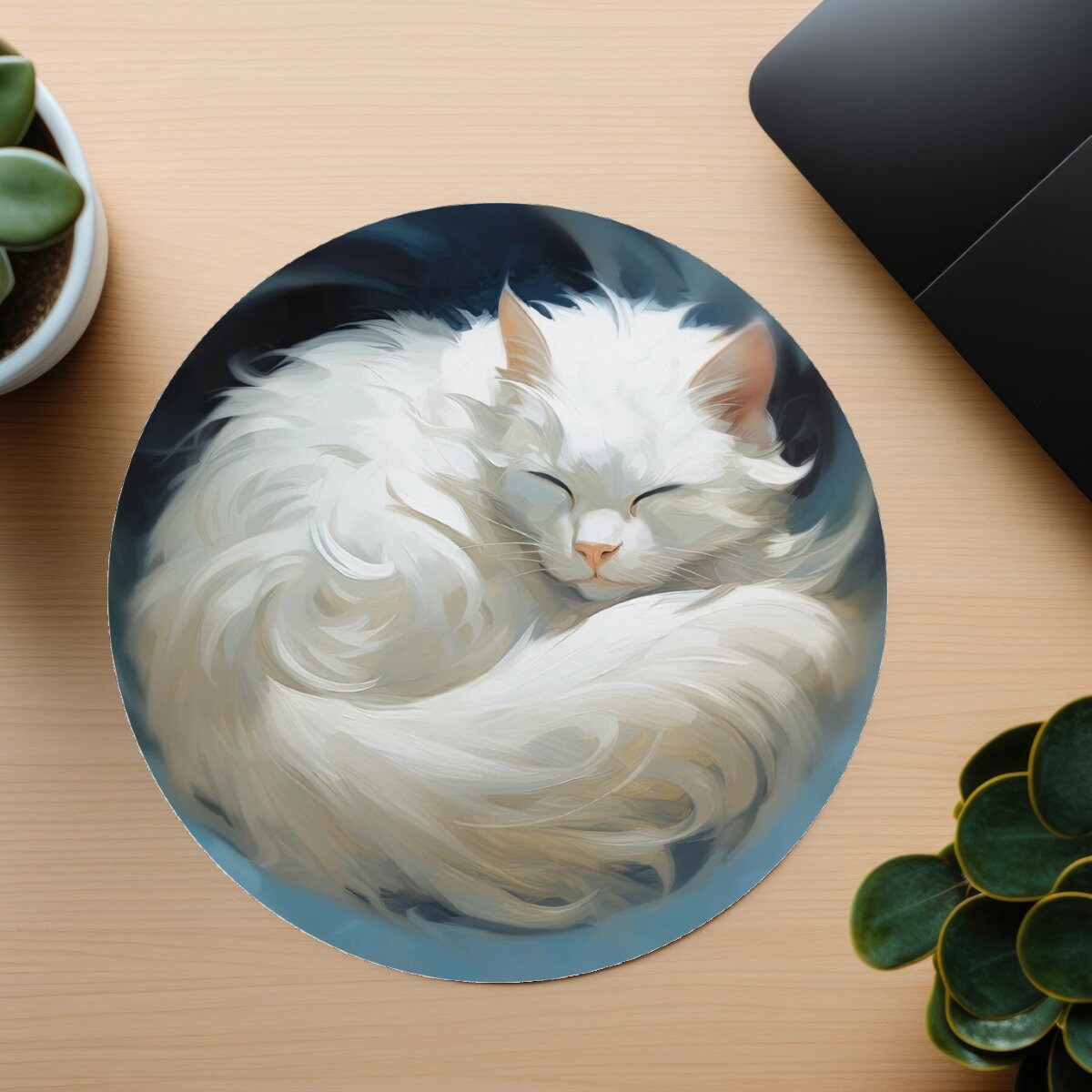 Pet Comfort Mouse Pad, White Cat, Circular Mousepad - Etsy