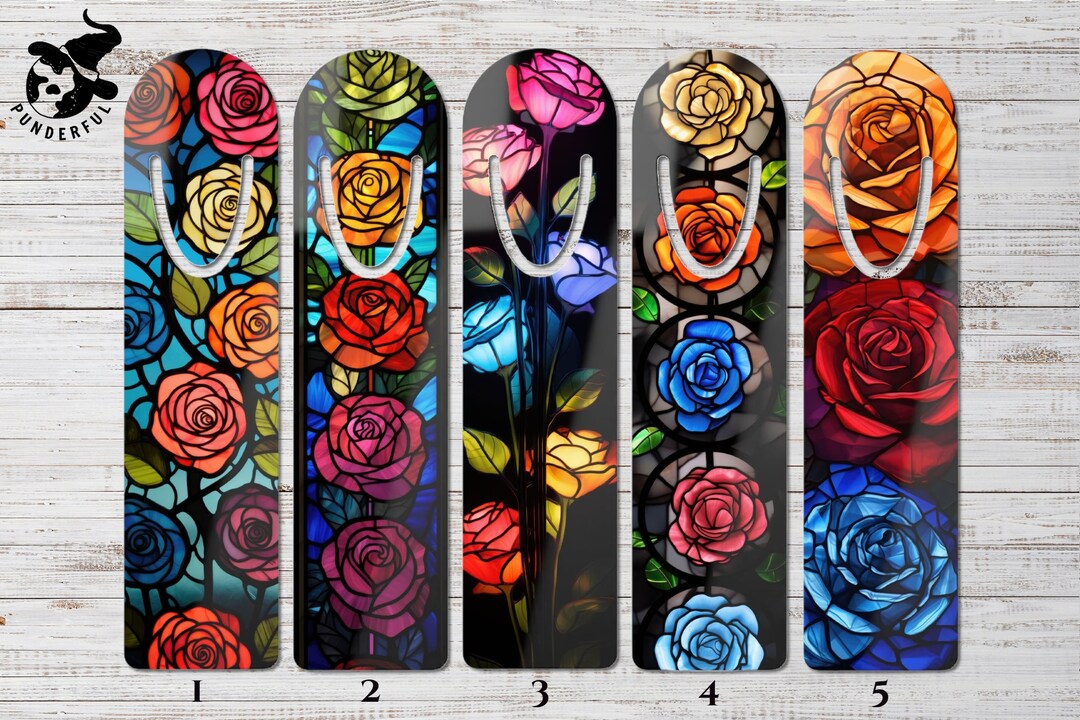 Multi Colored Roses Set: Metal Bookmark, Unique Floral Accessories for ...