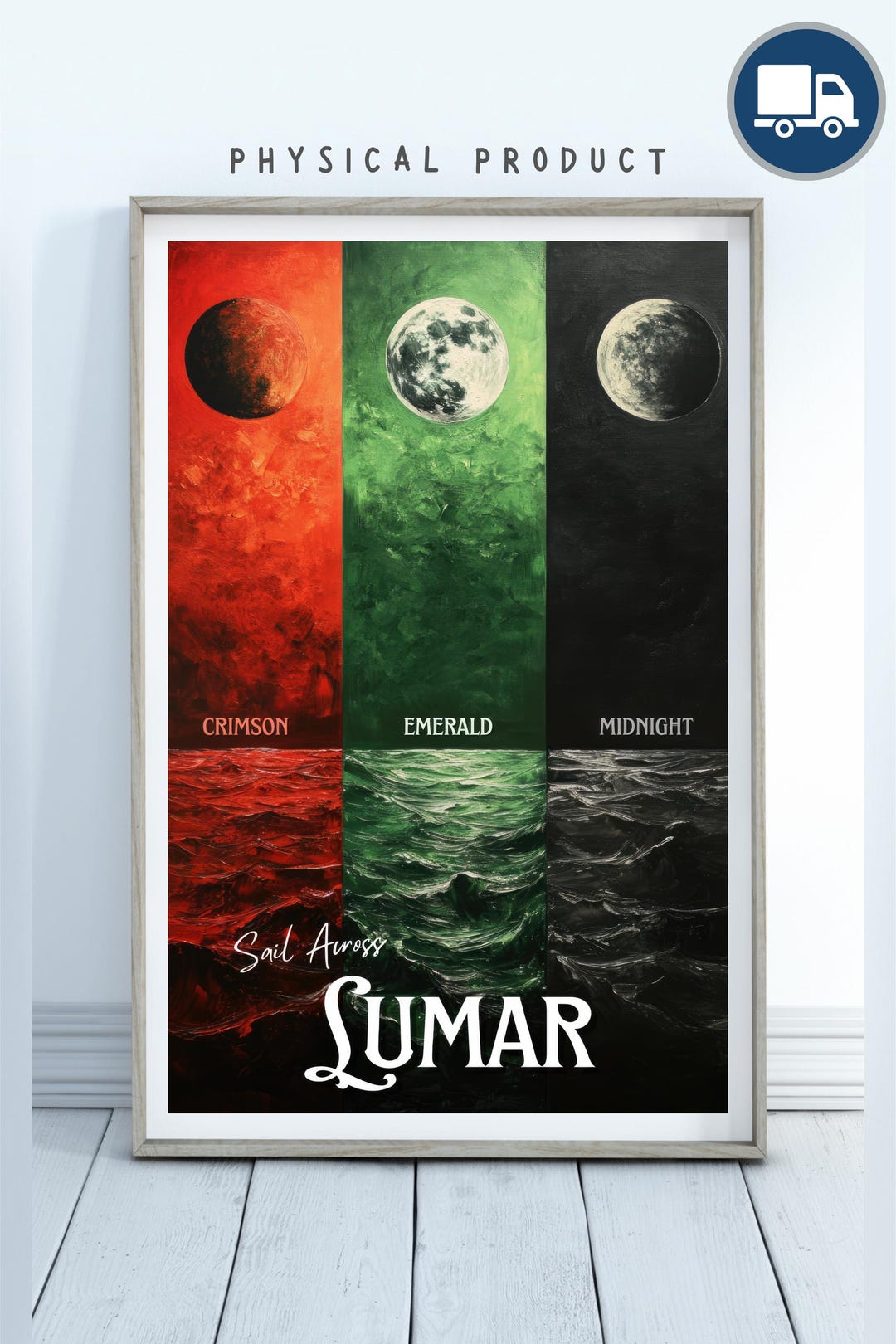 Lumar Travel Poster, the Emerald, Crimson, and Midnight Sea, Fantasy ...