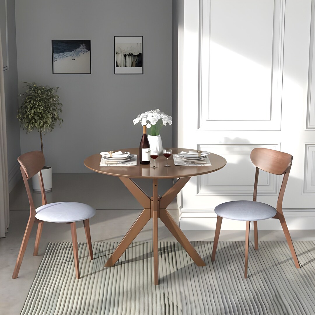 Dining Table Set Modern Round Kitchen Table and 2 Chairs Set - Etsy