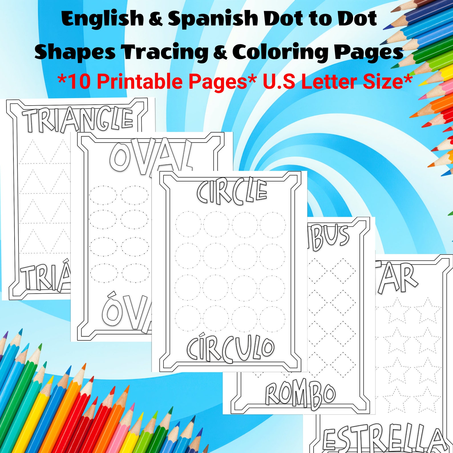 10 Shapes Tracing and Coloring Pages for 3-5 Year Old's - English and ...